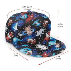 antkondnm Space Cats Space Flat Bill Brim Cap, Cool Hip Hop Trucker Hat Men Women Adjustable Baseball Caps Black