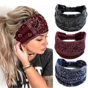 gortin extra wide headbands for women boho knotted turban head wraps stretchy african head band motorcycle headband hair accessories for women pack of 3