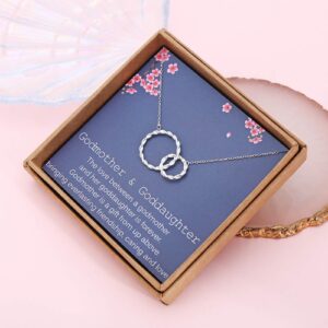 Gifts for Godmother from Goddaughter - Sterling Silver Twisted Intertwined Double Circle Necklace Jewelry -Godmother Goddaughter Birthday with Message Card & Gift Box