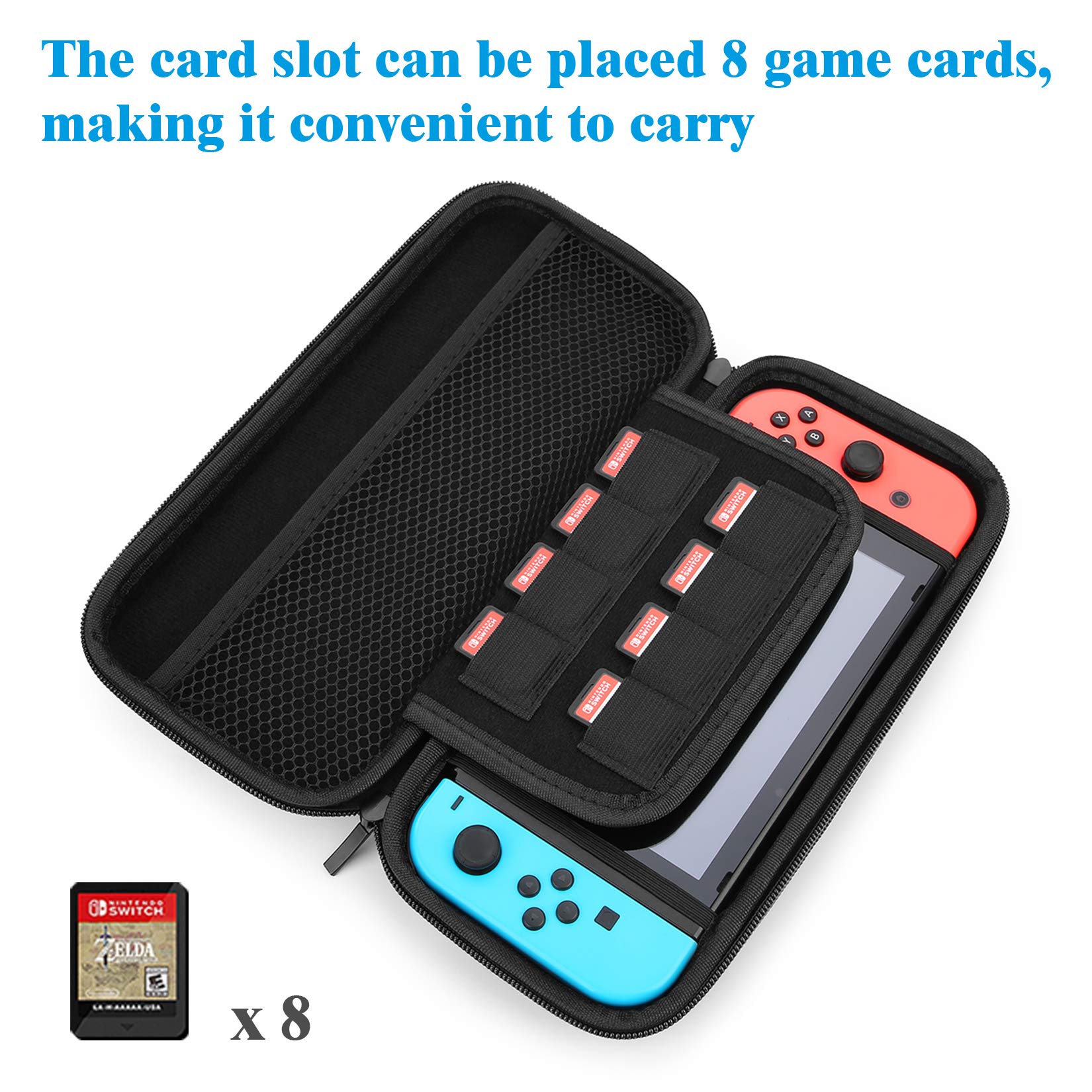 HEYSTOP Switch Carrying Case with Screen Protector, 9 in 1 Nintendo Switch Accessories Kit and 6 Pcs Thumb Grip, Nintendo Switch Protective Case