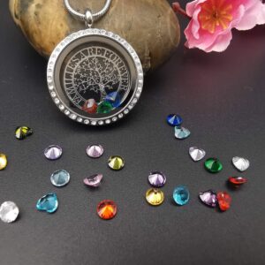 GOKING Famliy Tree of Life Necklace, Familes Are Forever Diy Family Charms Memory Floating Locket Pendant with 24 Birthstones for Mom Mother Mummy Grandma Nana Aunt Niece Women