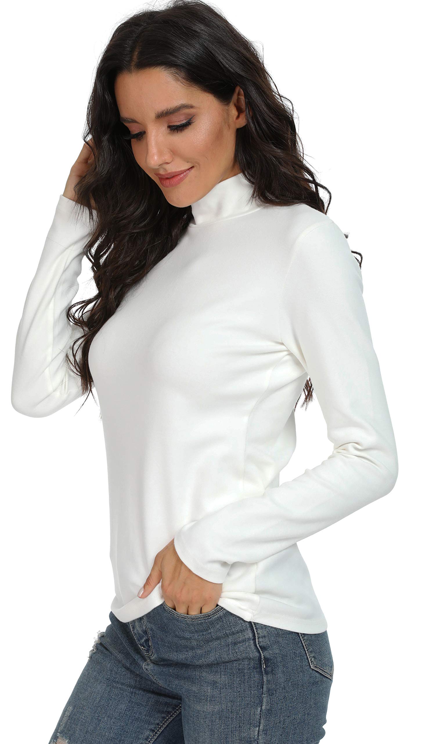 Udobana Women's Mock Turtleneck Cotton Basic Thermal Tops White Large