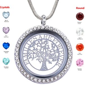 GOKING Famliy Tree of Life Necklace, Familes Are Forever Diy Family Charms Memory Floating Locket Pendant with 24 Birthstones for Mom Mother Mummy Grandma Nana Aunt Niece Women