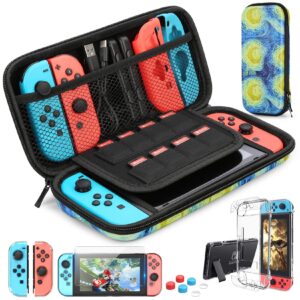 heystop switch carrying case with screen protector, 9 in 1 nintendo switch accessories kit and 6 pcs thumb grip, nintendo switch protective case