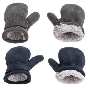 toddler infant winter mittens lined with fleece easy-on baby boy girls warm gloves outdoor (b-grey&navy, m (1-2 years))