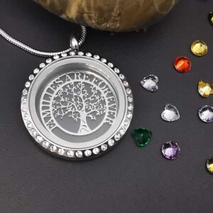 GOKING Famliy Tree of Life Necklace, Familes Are Forever Diy Family Charms Memory Floating Locket Pendant with 24 Birthstones for Mom Mother Mummy Grandma Nana Aunt Niece Women