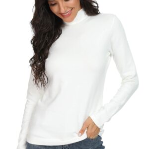 Udobana Women's Mock Turtleneck Cotton Basic Thermal Tops White Large