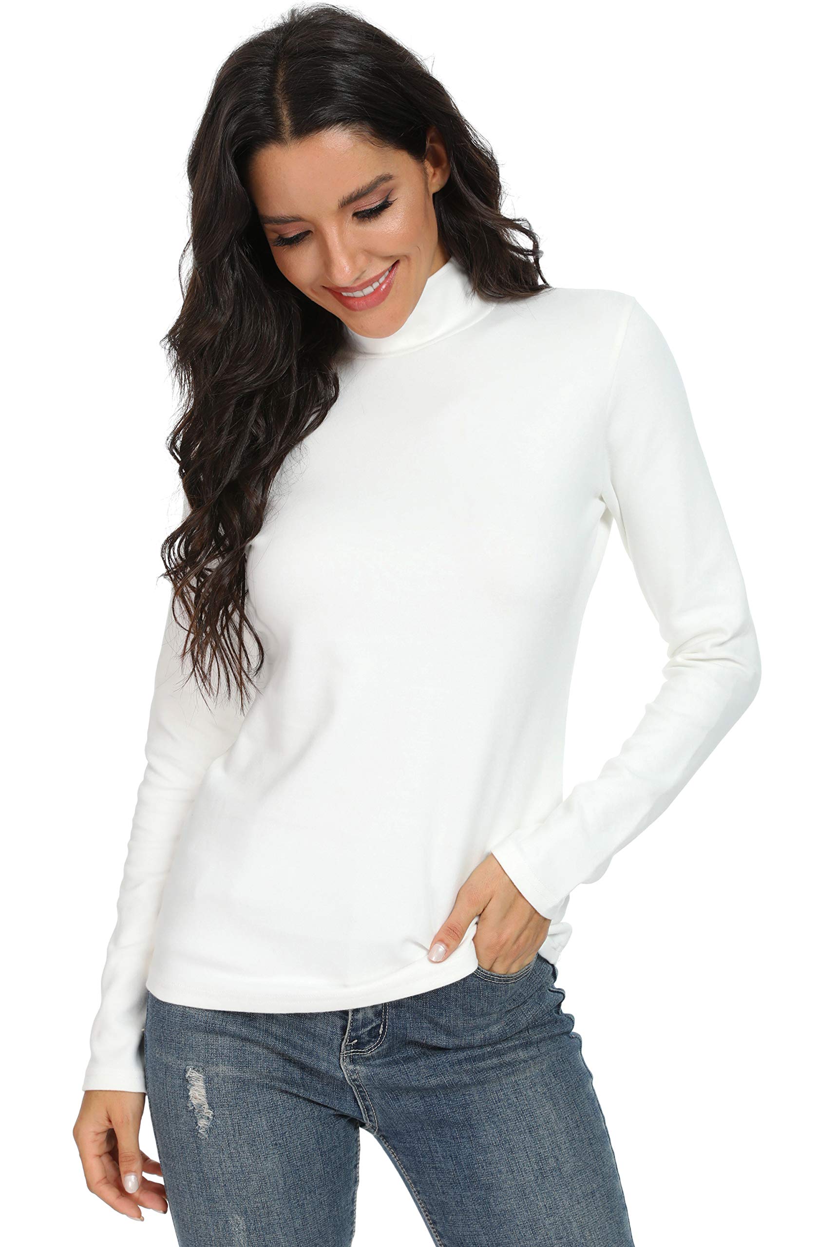 Udobana Women's Mock Turtleneck Cotton Basic Thermal Tops White Large