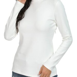 Udobana Women's Mock Turtleneck Cotton Basic Thermal Tops White Large