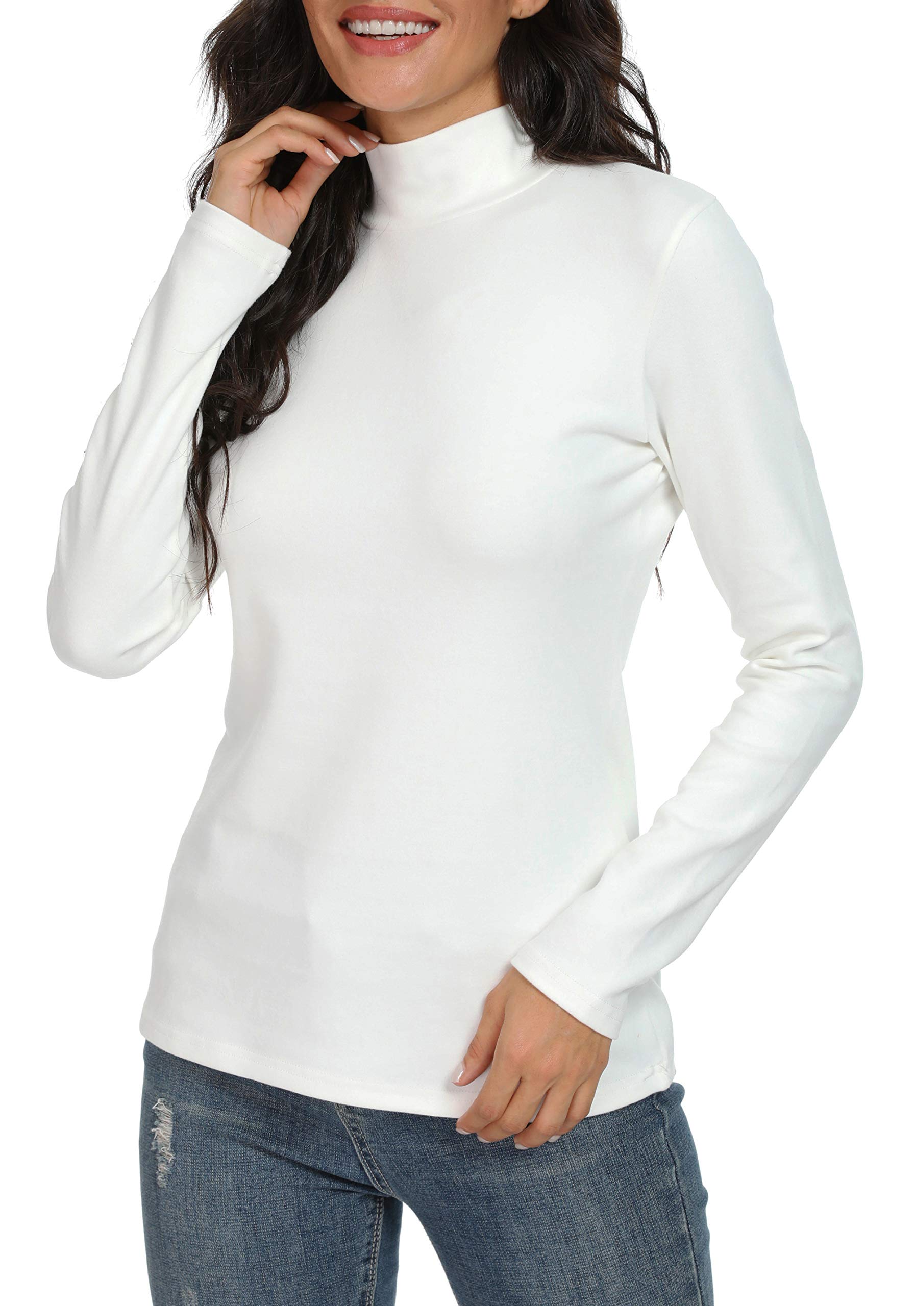 Udobana Women's Mock Turtleneck Cotton Basic Thermal Tops White Large