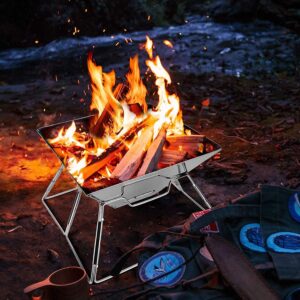 Odoland Bundle – 2 Items 10pcs Camping Cookware Mess Kit and Folding Campfire Grill, Camping Fire Pit, Outdoor Wood Stove Burner for Outdoor Backpacking Hiking BBQ