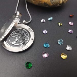 GOKING Famliy Tree of Life Necklace, Familes Are Forever Diy Family Charms Memory Floating Locket Pendant with 24 Birthstones for Mom Mother Mummy Grandma Nana Aunt Niece Women