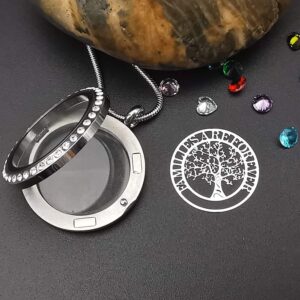 GOKING Famliy Tree of Life Necklace, Familes Are Forever Diy Family Charms Memory Floating Locket Pendant with 24 Birthstones for Mom Mother Mummy Grandma Nana Aunt Niece Women