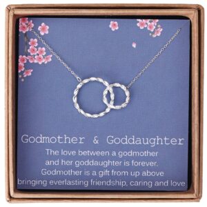 gifts for godmother from goddaughter - sterling silver twisted intertwined double circle necklace jewelry -godmother goddaughter birthday with message card & gift box