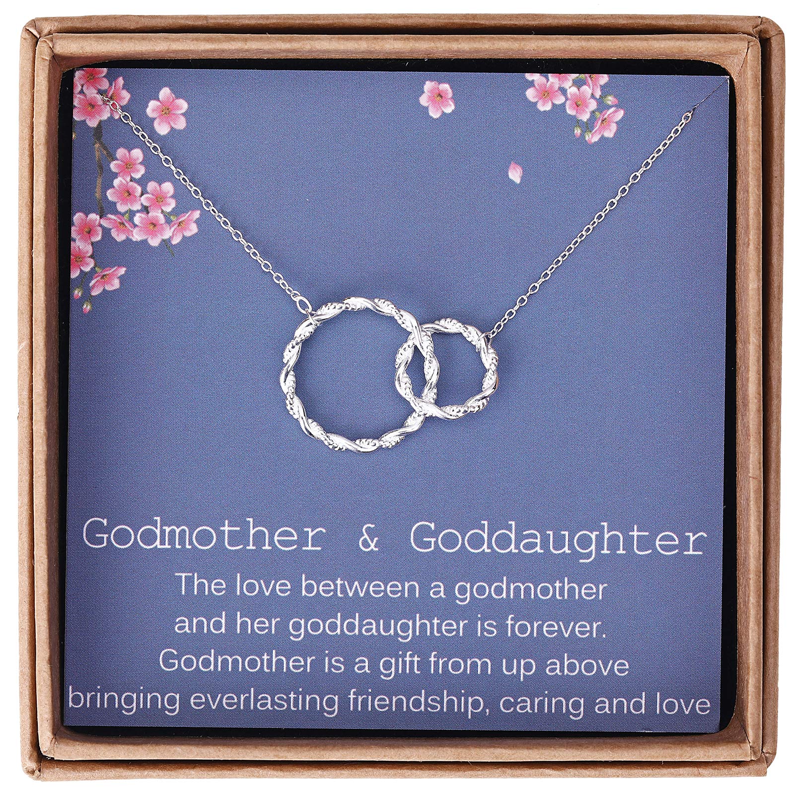 Gifts for Godmother from Goddaughter - Sterling Silver Twisted Intertwined Double Circle Necklace Jewelry -Godmother Goddaughter Birthday with Message Card & Gift Box