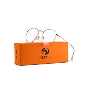 hjstes round blue light glasses for women men retro circle clear lens metal frame eyeglasses (rose gold)