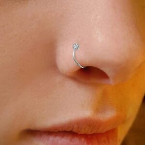 Longita 20g Nose Rings Surgical Steel L Shape Studs Stainless Thin Ring Hoop Silver Pack Screw Bone Opal Diamond Heart Nostril Piercing Jewelry for Men Women