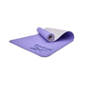 reebok double-sided yoga mat - lightweight, compact, rollable, and cushioned supportive workout mat for yoga, pilates, and general exercise - non slip base with reversible design - 6mm, purple