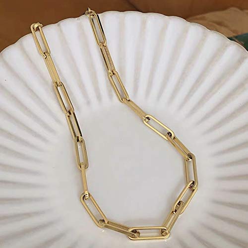 Shapes Studio 18K Gold Plated Titanium Thick Paperclip Chain Necklace, Minimalist Style, Bold Chunky Paper Clip Chain Necklace, Short Necklace, Never Tarnish(40cm)