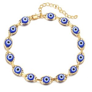 choice of all evil eye bracelet for women,14k gold plated turkish blue eye chain bracelets for s christmas (blue)