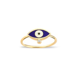 gelin 14k solid gold blue evil eye ring for women | 14k gold stacking rings for women, sizes 5 to 9