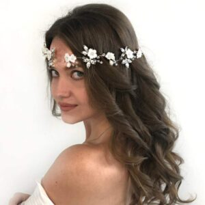 Unicra Bride Silver Wedding Hair Vine Flower Bridal Hair Piece Leaf Party Hair Accessories Crystal Hair Jewelry Rhinestone Headpieces for Women and Girls