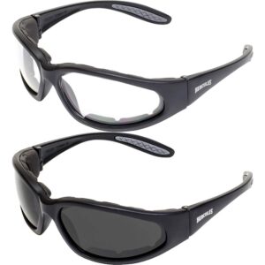 global vision hercules plus padded safety motorcycle sunglasses black frames clear + smoke lenses