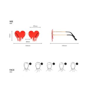 ENTHYI Dripping Heart Sunglasses for Men/Women Melting Rimless Irregular Party Sun Glasses Metal Prom Colorful Eye Glasses