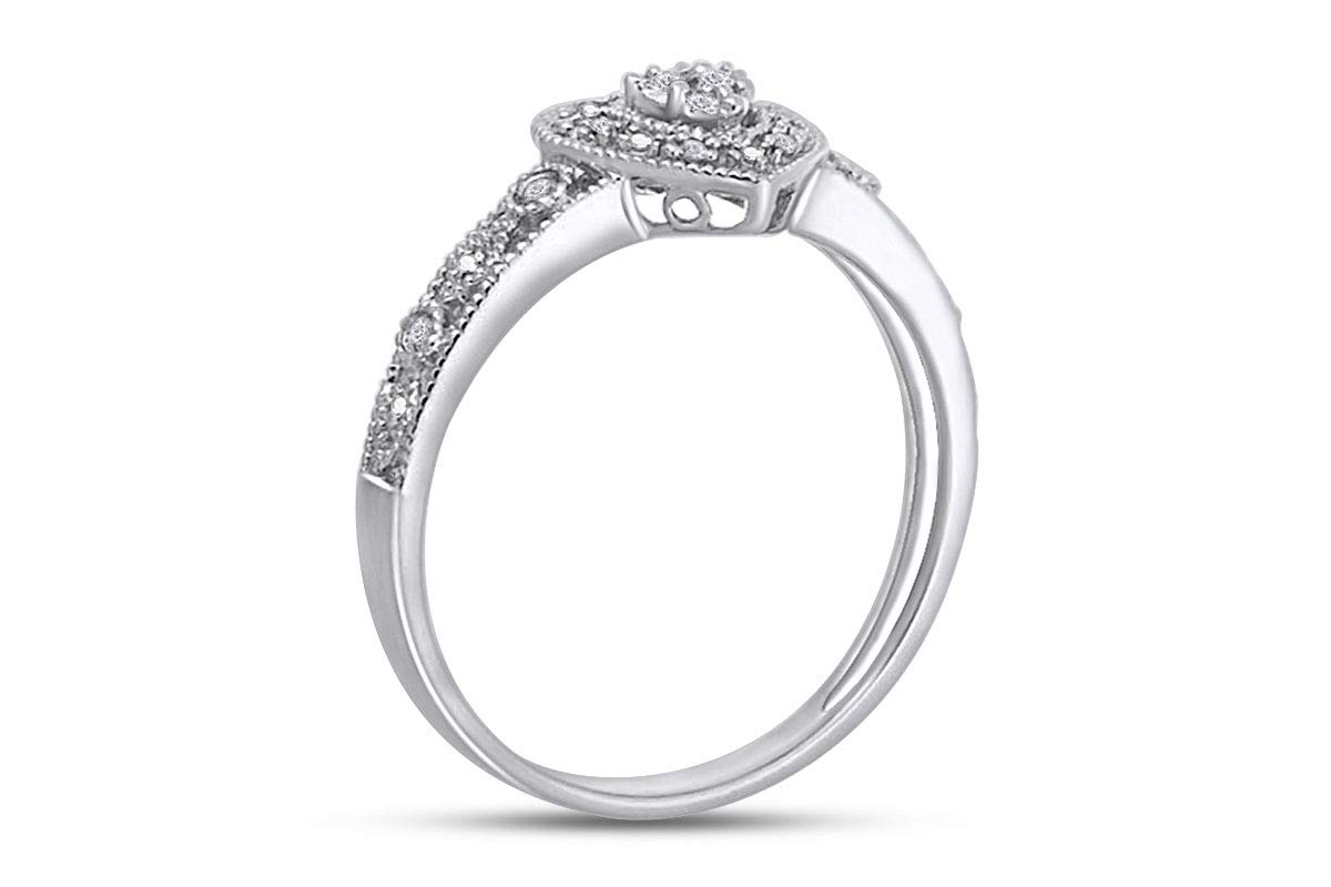 10k Solid White Gold Round White Natural Diamond Accent Heart Promise Engagement Ring (I-J Color, I2-I3 Clarity) Size 7