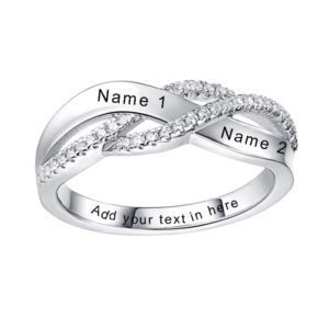 elfront 925 sterling silver personalized spiral twist engraved names ring for women custom twist love bands jewelry (spiral ring)