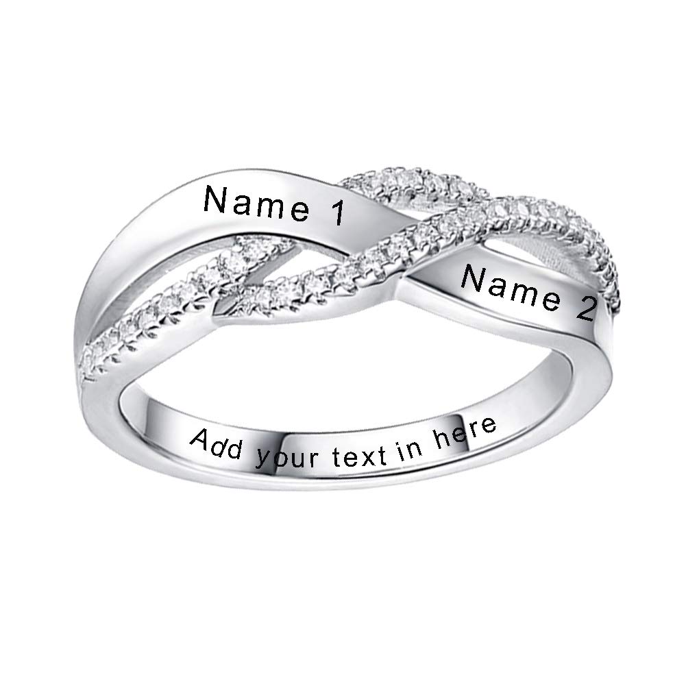 ELFRONT 925 Sterling Silver Personalized Spiral Twist Engraved Names Ring for Women Custom Twist Love Bands Jewelry (Spiral Ring)