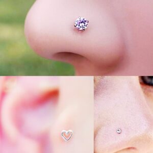 Hoeudjo 20G Opal Nose Rings Surgical Steel Nose Ring Studs Heart CZ Inlaid Piercing Jewelry for Women Men Girls 28 Pieces Bone Nose Rings