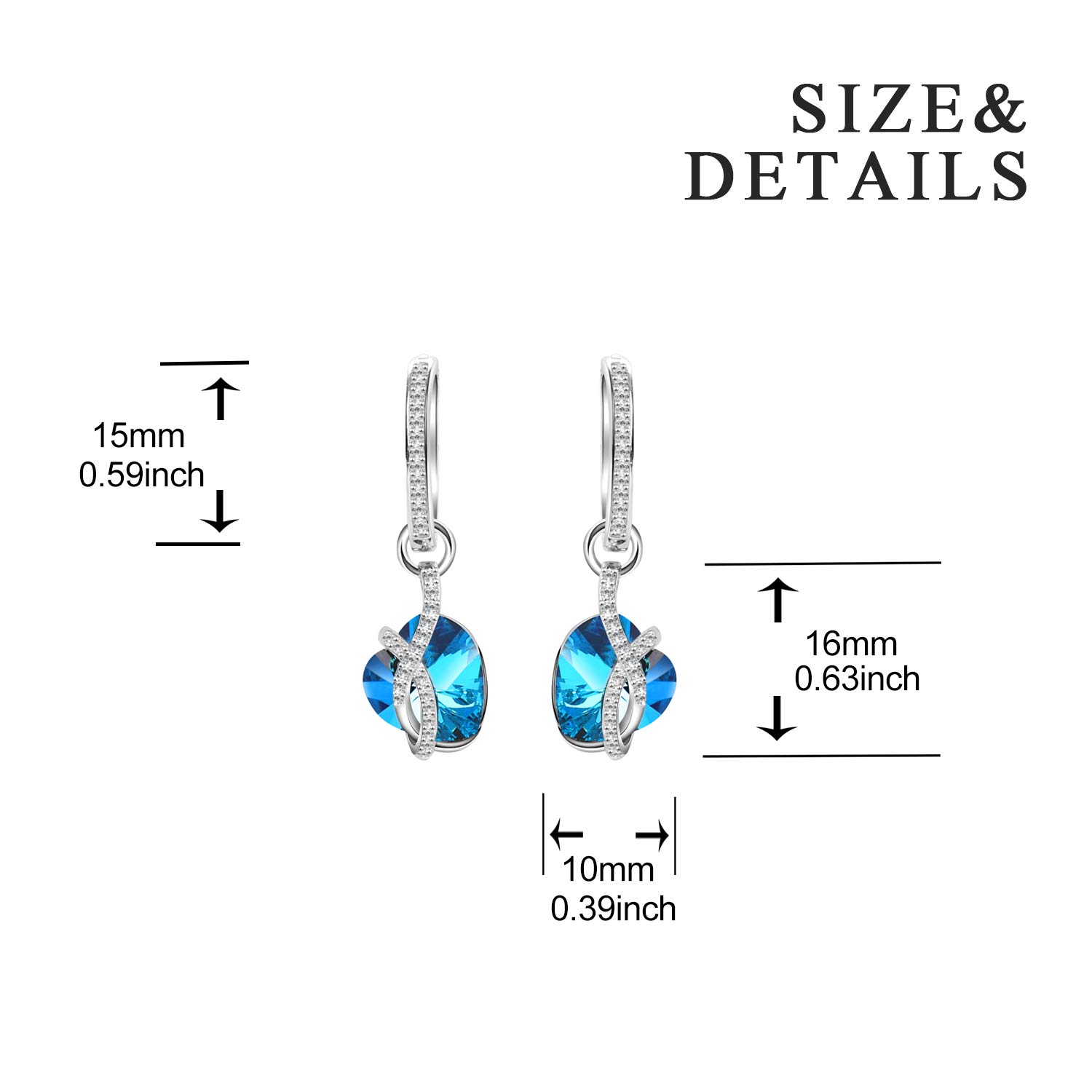 AOBOCO Infinity Heart Earrings Sterling Silver Dangle Drop Earrings with Blue Crystals from Austria, Hypoallergenic Hoop Earring, Anniversary Birthday Jewelry Gifts for Women Wife Daughter Girlfriend