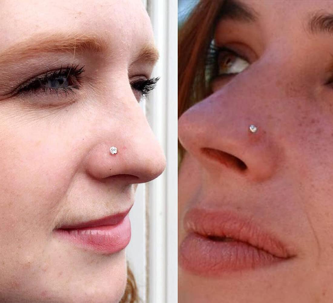 Longita 20g Nose Rings Surgical Steel L Shape Studs Stainless Thin Ring Hoop Silver Pack Screw Bone Opal Diamond Heart Nostril Piercing Jewelry for Men Women