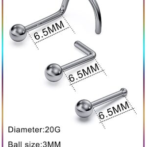 Prjndjw Grade 23 Titanium Nose Rings 20G Nose Studs Straight L shape Twist of Bend Nose Piercing for Women Body Piercing Jewelry