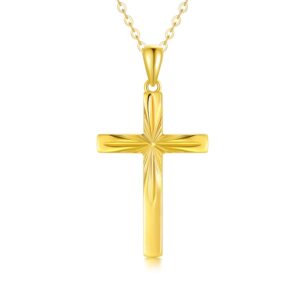 14k solid gold cross necklace for women, delicate gold italian diamond-cut cross pendant necklace religious jewelry for girl, wife, mom, 16"-18"