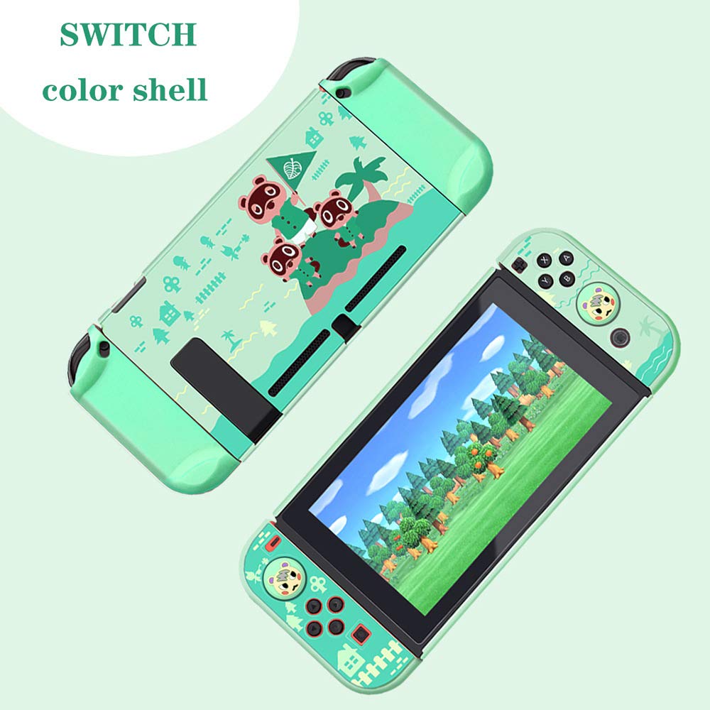 Dockable Case for Nintendo Switch, FANPL Protective Case Cover for Nintendo Switch and Joy Con Controller with 2 Marshal Design Thumb Grips - (for Animal Crossing Island Version)