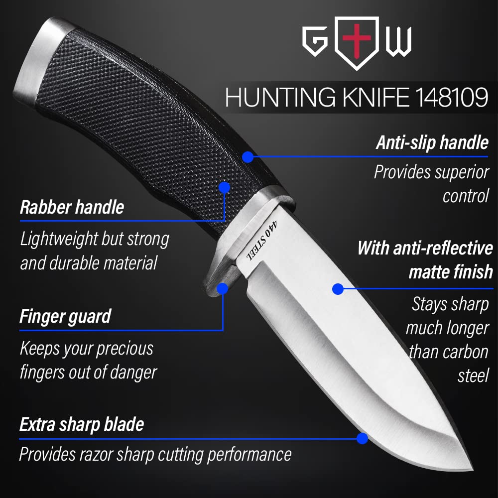 Grand Way Bundle of 2 Items - Pocket Folding Knife - Military Style - Cool Knives - Tactical Knife - Bushcraft Field Gear Accessories Tool - Fixed Blade Sharp Knofe with Rubber Handle for Men - Gifts