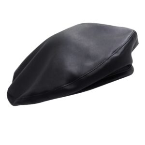 womens classic pu leather french beret hat (black)