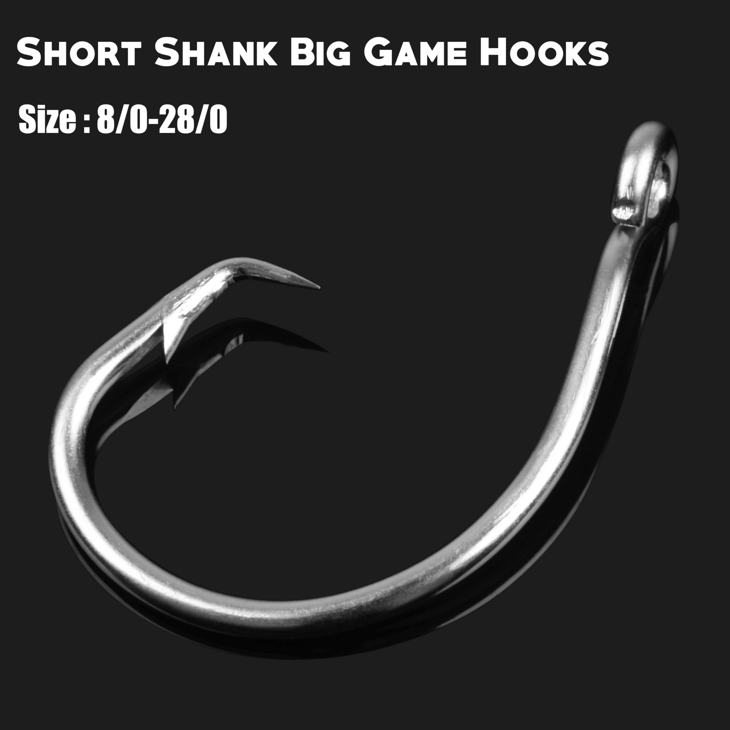 Tuna Circle Hooks Saltwater, Stainless Steel in-Line Circle Hooks 2X Strong Short Shank Big Game Hooks for Swordfish Bass Tuna Size 8/0-28/0