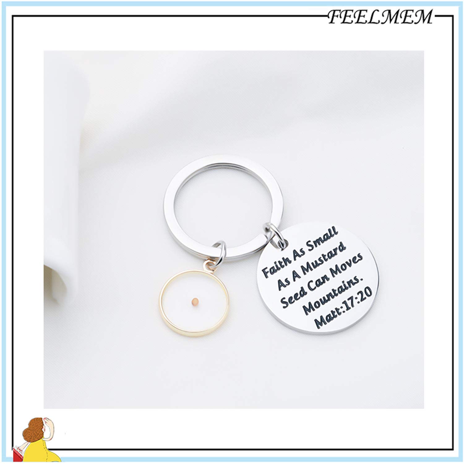 FEELMEM Religious Jewelry Mustard Seed Faith Gifts Faith As Small As A Mustard Seed Can Moves Mountains Matthew 17:20 Keychain Faith Jewelry For Christian Best Friend (Faith as smal)