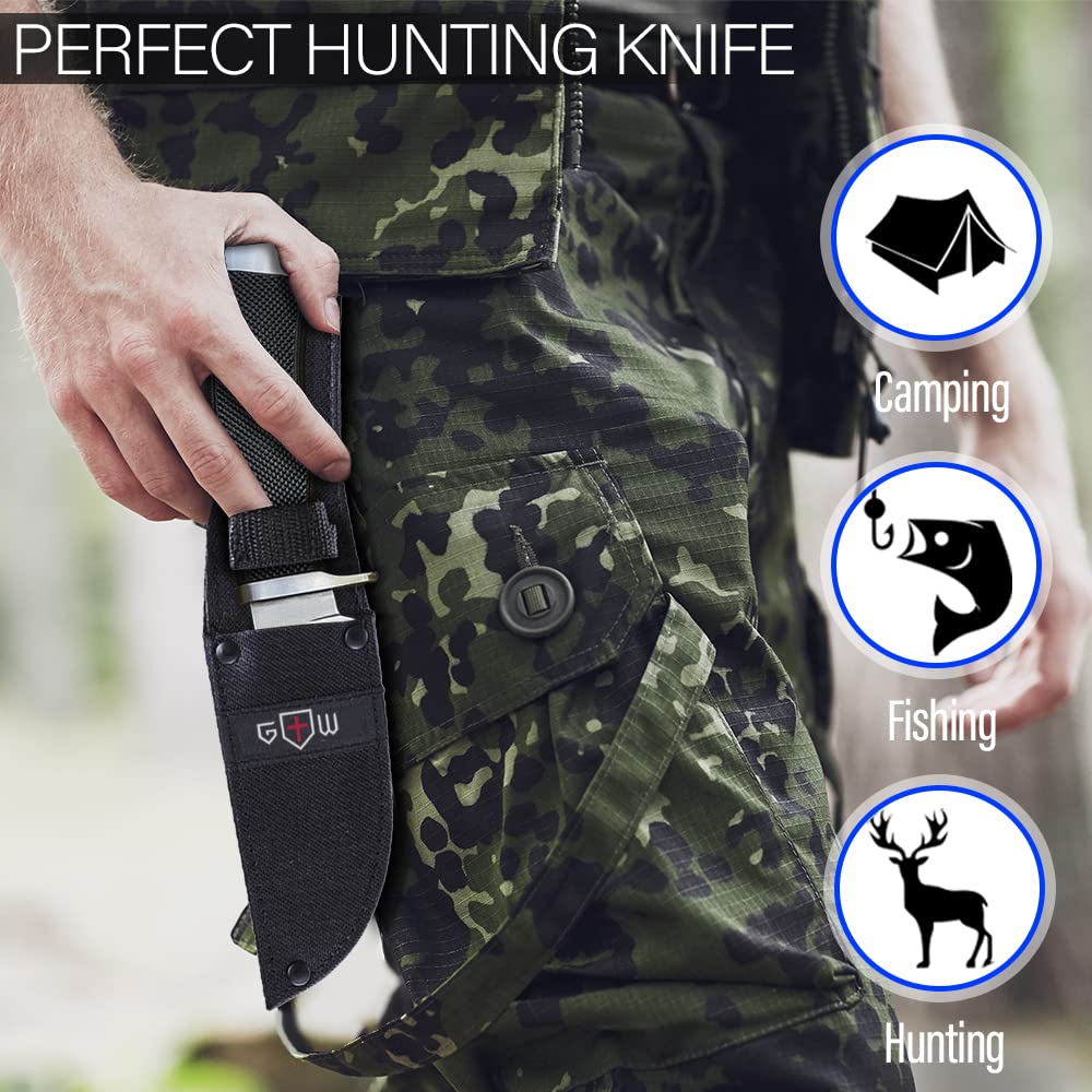 Hunting Knife with Sheath Survival Knives for Men - Best Tactical Camping Hunting Hiking Knife - Tactical Knife - Serrated Blade Survival Knifes for Men - Fixed Blade Hunting Camping Hiking Knofe