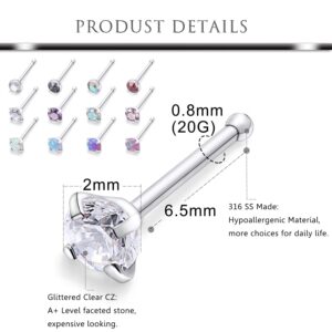 Hoeudjo 20G Opal Nose Rings Surgical Steel Nose Ring Studs Heart CZ Inlaid Piercing Jewelry for Women Men Girls 28 Pieces Bone Nose Rings