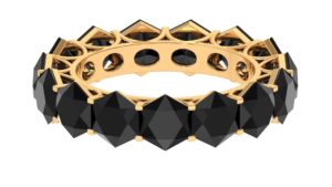 black spinel ring for women in gold, hexagon cut black spinel eternity ring in shared prong setting, black spinel gold ring (aaa quality), 14k yellow gold, size:us 7.00