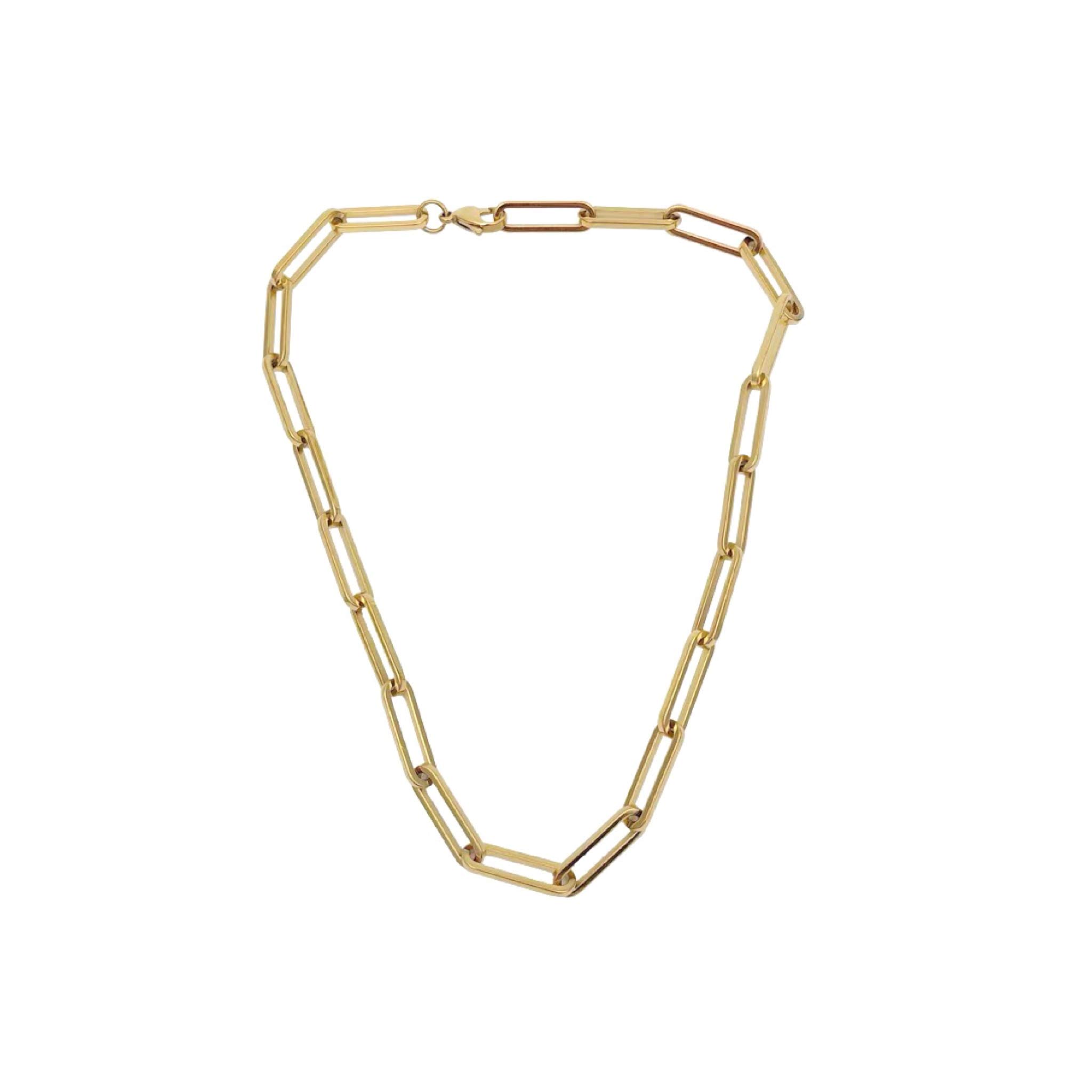 Shapes Studio 18K Gold Plated Titanium Thick Paperclip Chain Necklace, Minimalist Style, Bold Chunky Paper Clip Chain Necklace, Short Necklace, Never Tarnish(40cm)