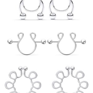 Prjndjw Fake Nipple Rings Stainless Steel Fake nipple piercing Faux Nipple Ring Non Piercings Adjustable Nipple rings Clip-on For Women Body Piercing Jewelry