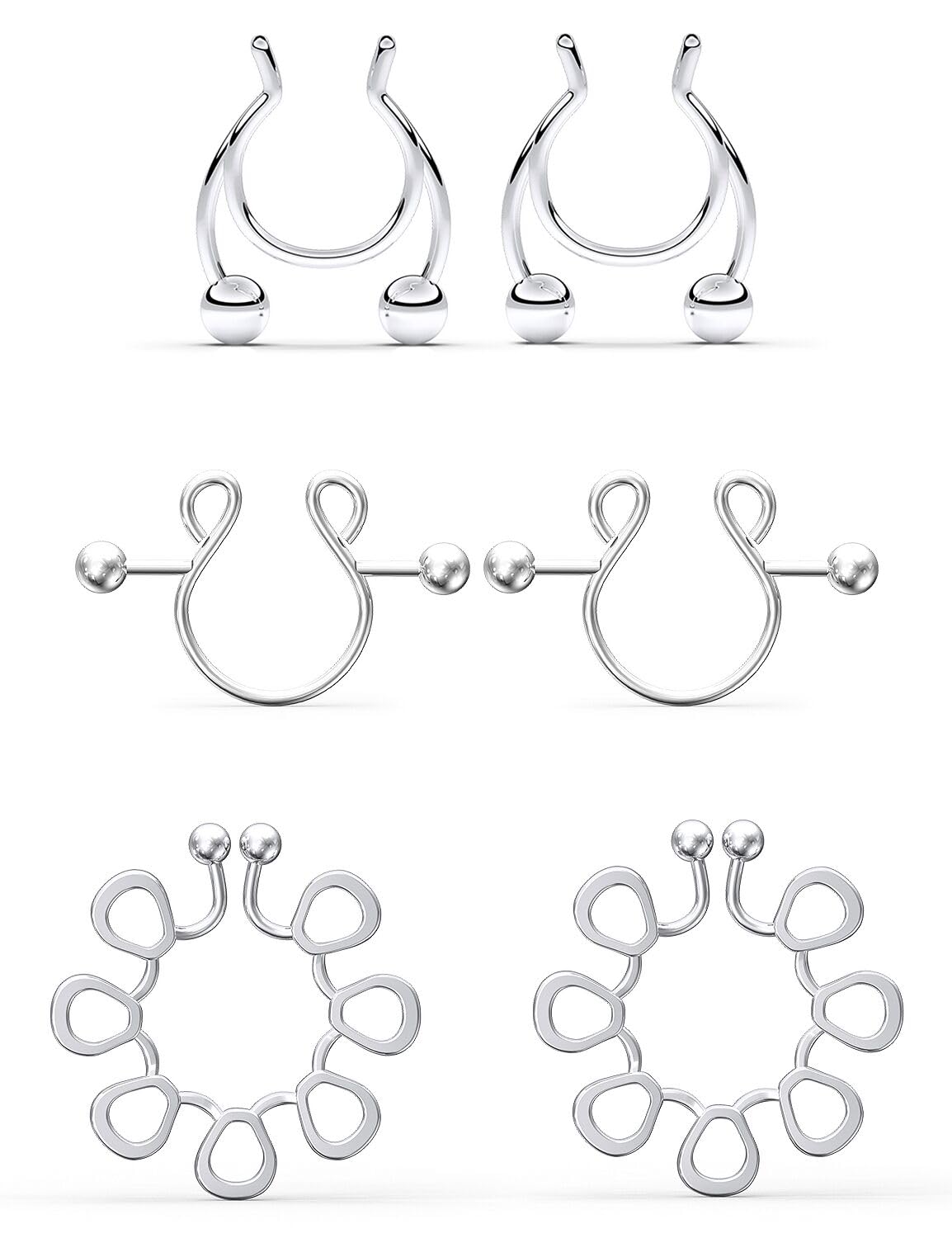 Prjndjw Fake Nipple Rings Stainless Steel Fake nipple piercing Faux Nipple Ring Non Piercings Adjustable Nipple rings Clip-on For Women Body Piercing Jewelry