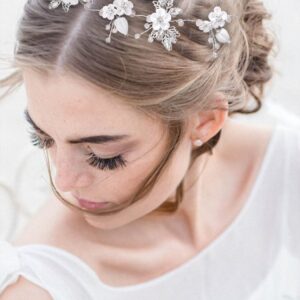 Unicra Bride Silver Wedding Hair Vine Flower Bridal Hair Piece Leaf Party Hair Accessories Crystal Hair Jewelry Rhinestone Headpieces for Women and Girls