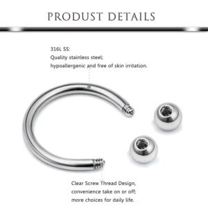 Hoeudjo Spiral Barbell Tragus Earrings 16g Stainless Steel Horseshoe Barbell Lip Rings Helix Rook Twist Cartilage Earrings Studs Ring Medusa Piercing Jewelry 8mm 18 Pairs Silver-tone