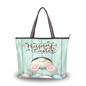 happy easter bunny color egg wood handbags and purse for women tote bag large capacity top handle shopper shoulder bag